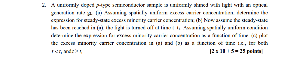 Solved A uniformly doped p-type semiconductor sample is | Chegg.com