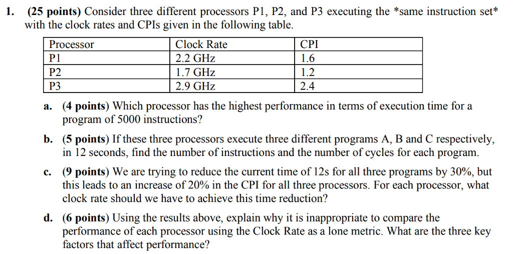 Solved (25 points) Consider three different processors P1, | Chegg.com