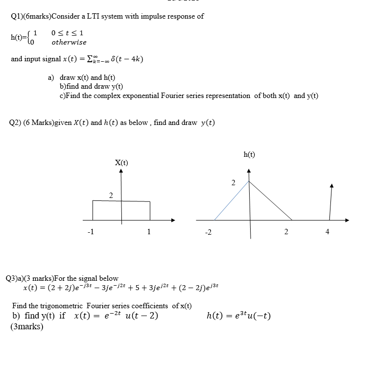 Solved Q1)(marks)Consider a LTI system with impulse response | Chegg.com