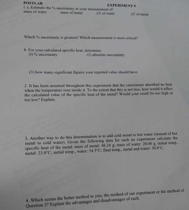 Solved EXPERIMENT 10 DETERMINATION OF HEAT OF REACTION 1. | Chegg.com
