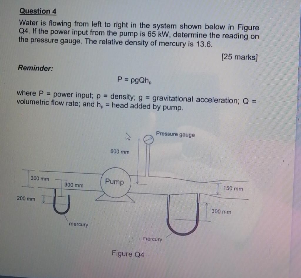 Solved Question 4 Water is flowing from left to right in the | Chegg.com