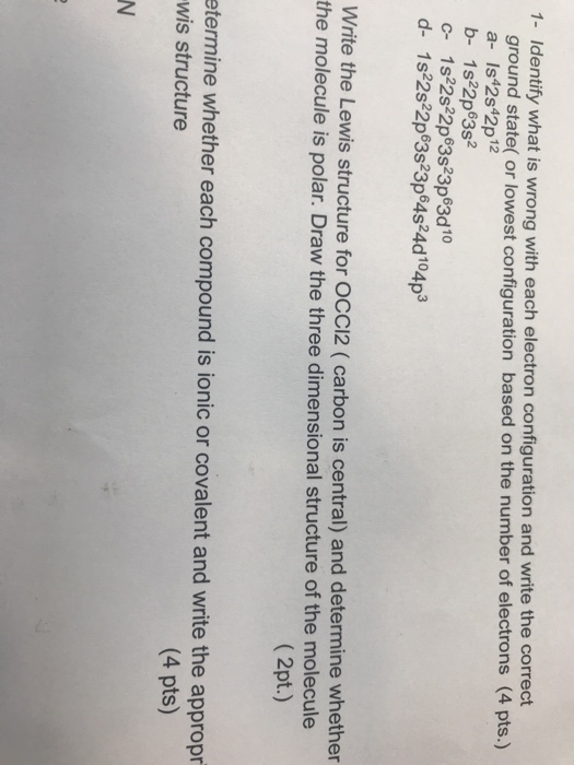 Solved 1- Identify what is wrong with each electron | Chegg.com