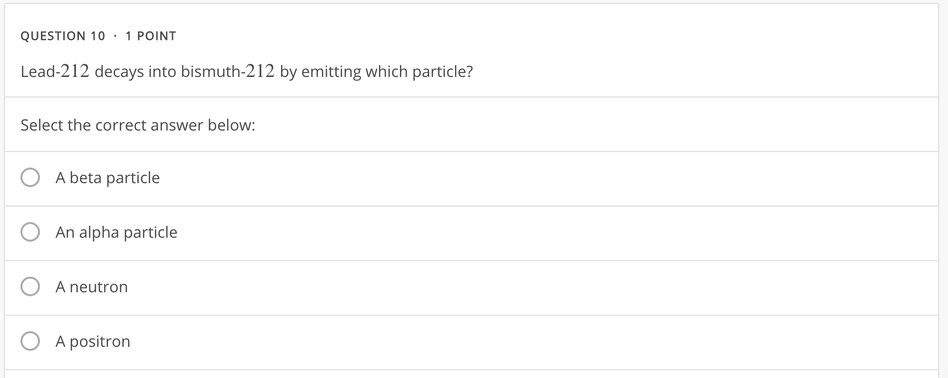 Solved QUESTION 10 · 1 POINT Lead-212 decays into | Chegg.com