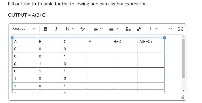 Solved Fill out the truth table for the following boolean | Chegg.com