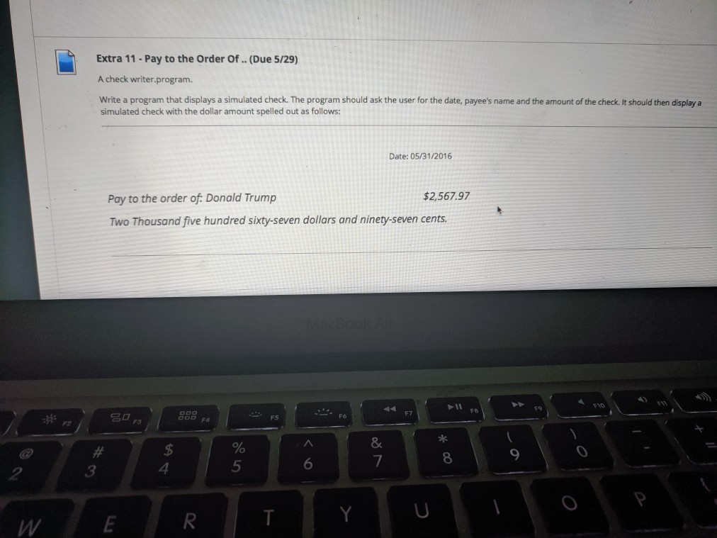Solved Extra 11 - Pay to the Order Of.. (Due 5/29) A check | Chegg.com