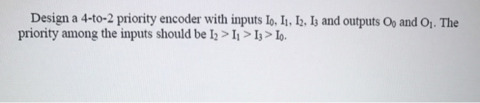 Solved Design a 4-to-2 priority encoder with inputs I_0, | Chegg.com