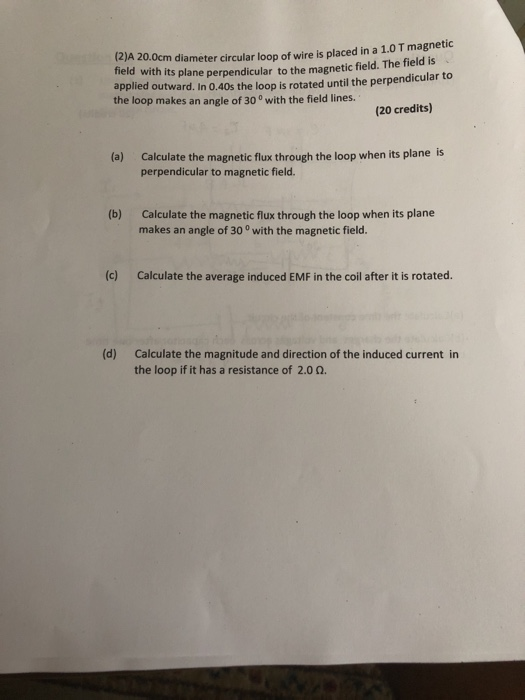 Solved (2)A 20.0cm diameter circular loop of wire is placed | Chegg.com