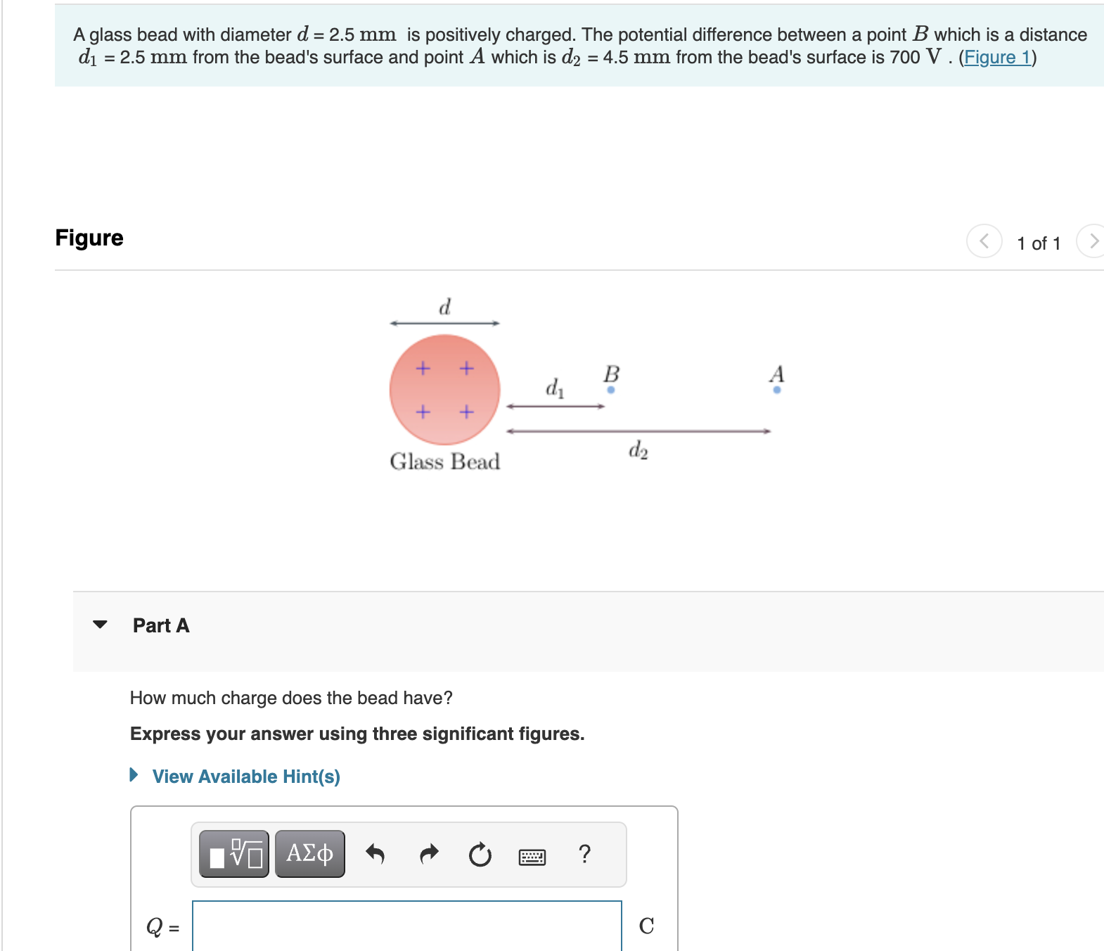 Solved A glass bead with diameter d=2.5mm ﻿is positively | Chegg.com