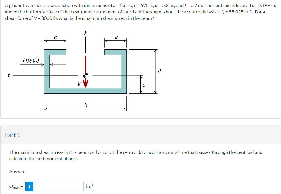 Solved A plastic beam has a cross section with dimensions of | Chegg.com