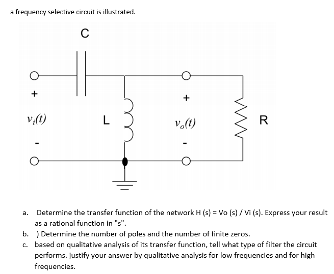 Solved a frequency selective circuit is illustrated. С + w | Chegg.com