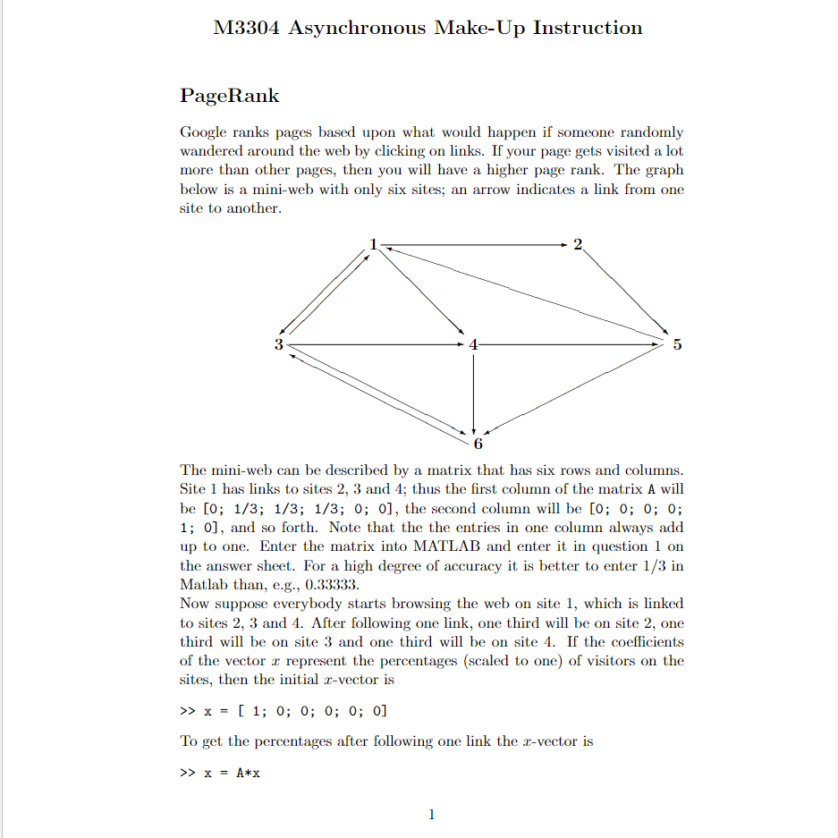 M3304 Asynchronous Make-Up Instruction PageRank | Chegg.com