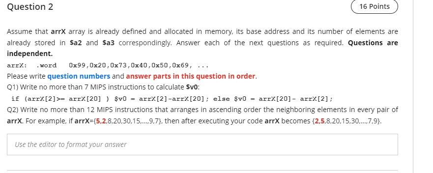 Solved Question 2 16 Points Assume That Arrx Array Is 