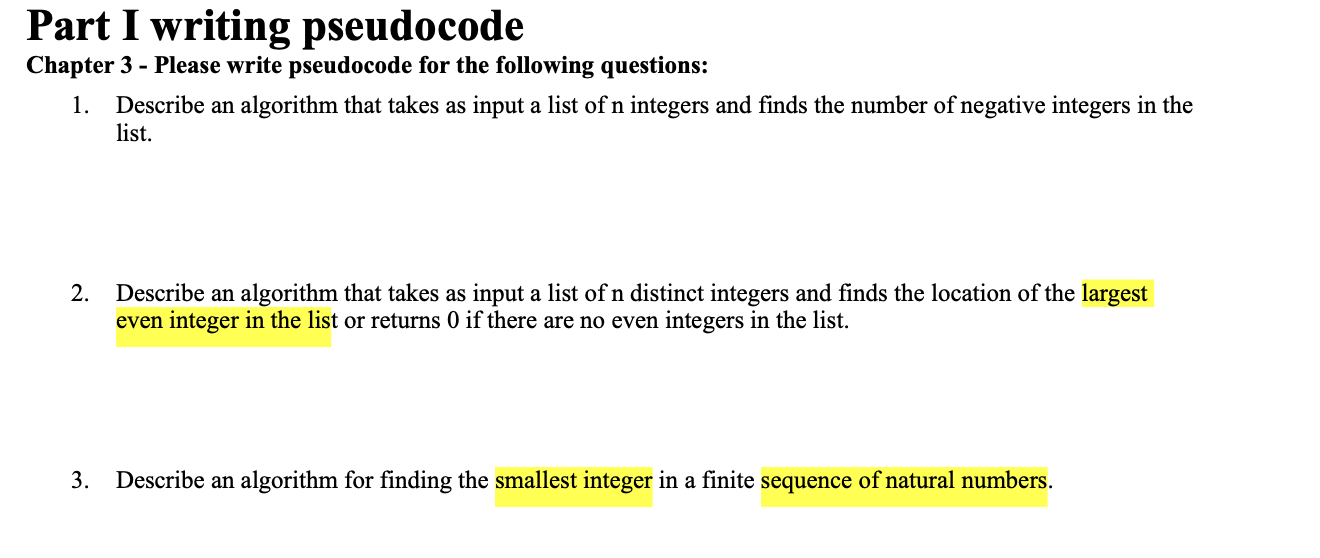 Solved Part I writing pseudocode Chapter 3 - Please write | Chegg.com