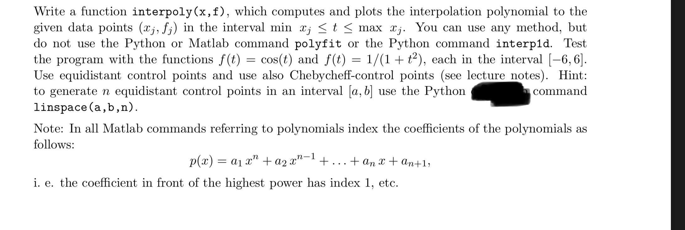 Solved Write a function interpoly(x,f), which computes and | Chegg.com