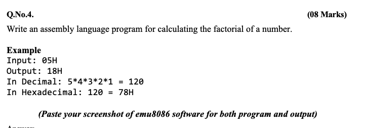 Solved (08 Marks) Q.No.4. Write an assembly language program | Chegg.com