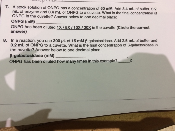 Solved 7. A stock solution of ONPG has a concentration of 50 | Chegg.com