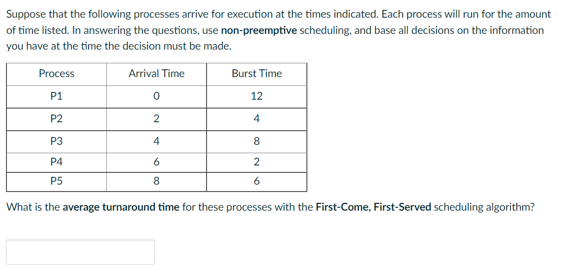 Solved Suppose that the following processes arrive for | Chegg.com