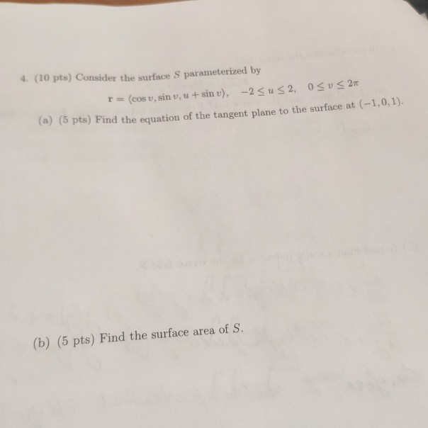 Solved 4. (10 pts) Consider the surface S parameterized by r | Chegg.com
