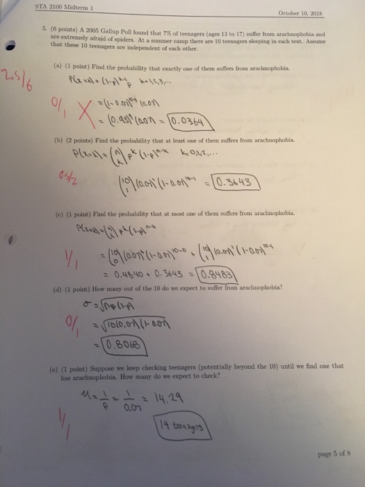 Solved STA 2100 Afidterm 1 October 10, 2018 5. (6 points) A | Chegg.com