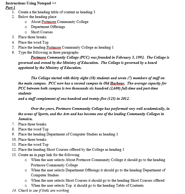 Solved Instructions Using Notepad++ Part 1 1. Create a the | Chegg.com