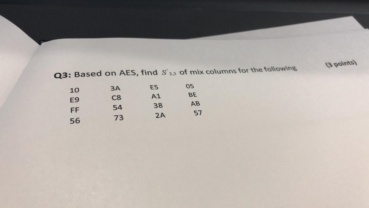 Solved (3 points) Q3: Based on AES, find S 2,3 of mix | Chegg.com