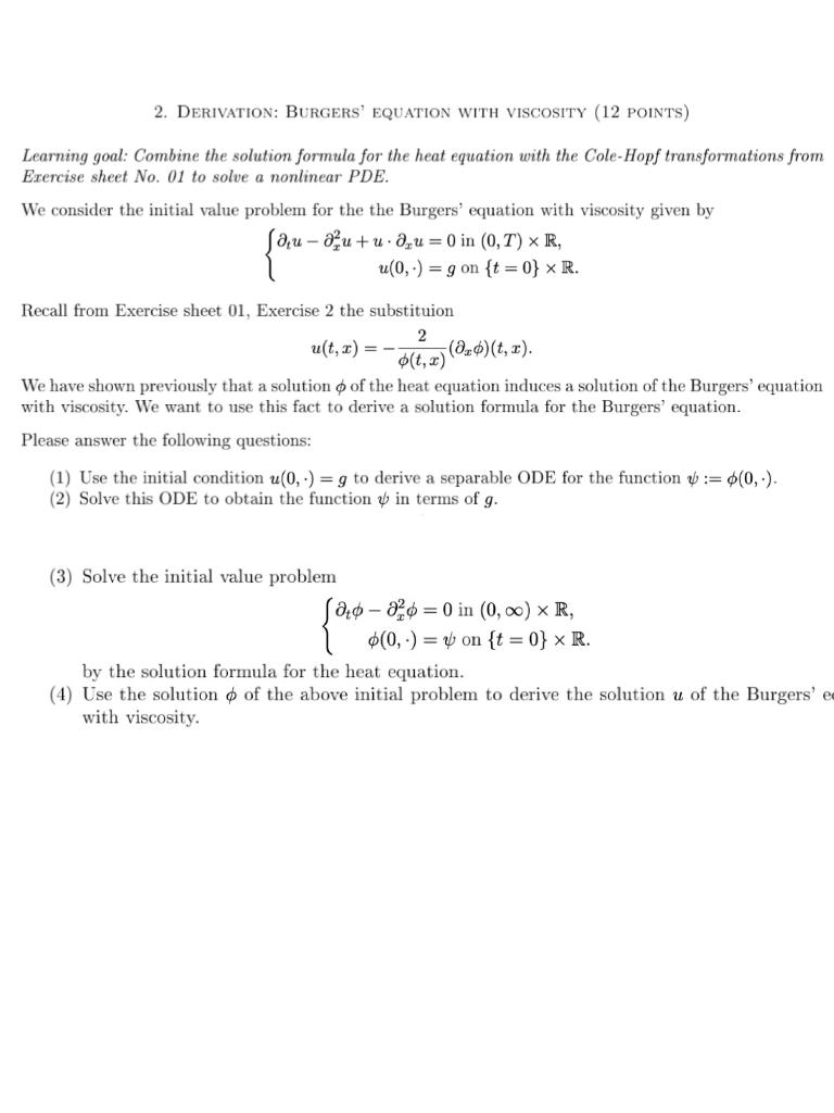 Solved 2. DERIVATION: BURGERS' EQUATION WITH VISCOSITY (12 | Chegg.com