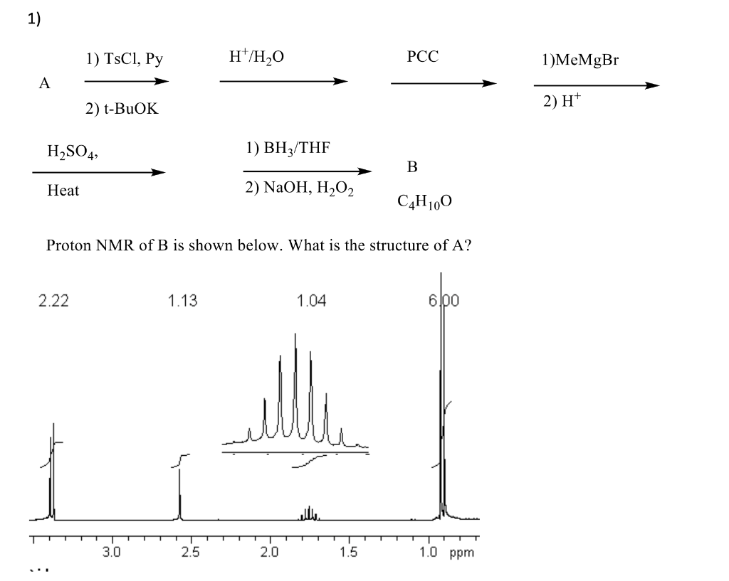 Solved 1) 1) TsCl, Py H/H20 PCC 1)MeMgBr A 2) H+ 2) t-BuOK | Chegg.com