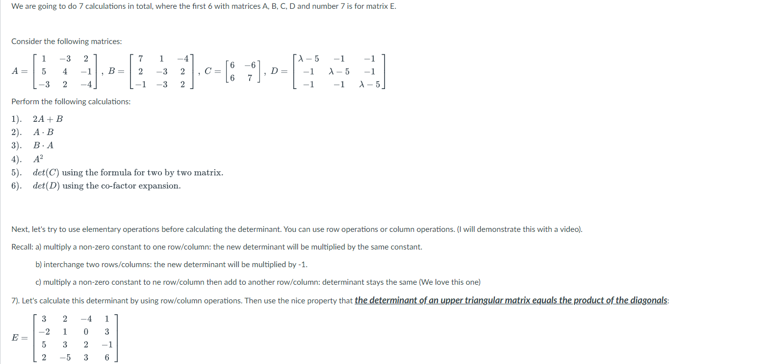 Solved Consider the following matrices: | Chegg.com