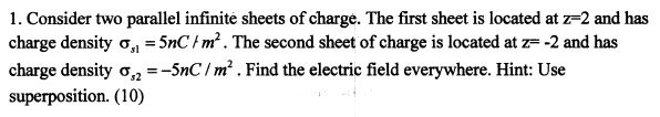 Solved 1. Consider two parallel infinite sheets of charge. | Chegg.com