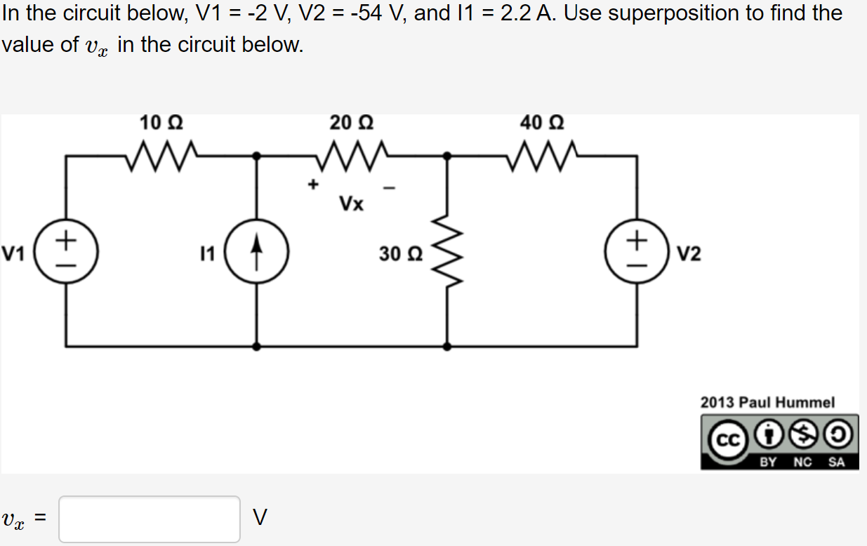 Solved In the circuit below, V1=−2 V, V2=−54 V, and I1=2.2 | Chegg.com