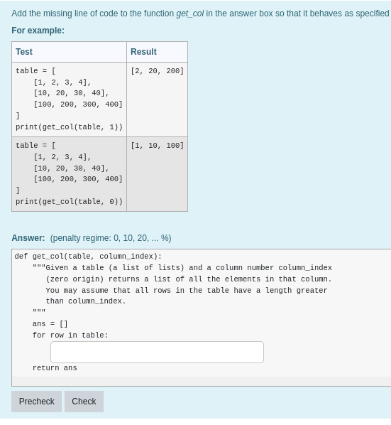 Solved Add the missing line of code to the function get_col | Chegg.com