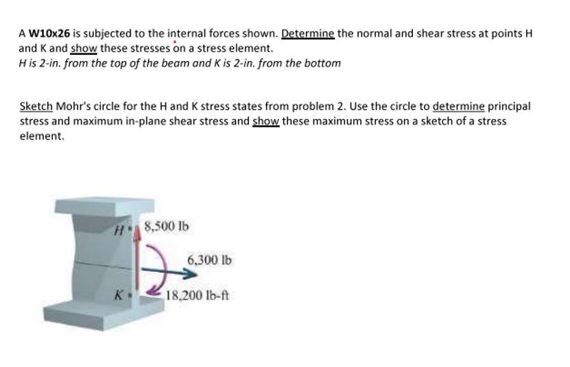 Solved A W10x26 is subjected to the internal forces shown. | Chegg.com