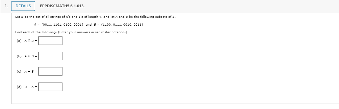 Solved 1. DETAILS EPPDISCMATH5 6.1.013. Let S be the set of | Chegg.com