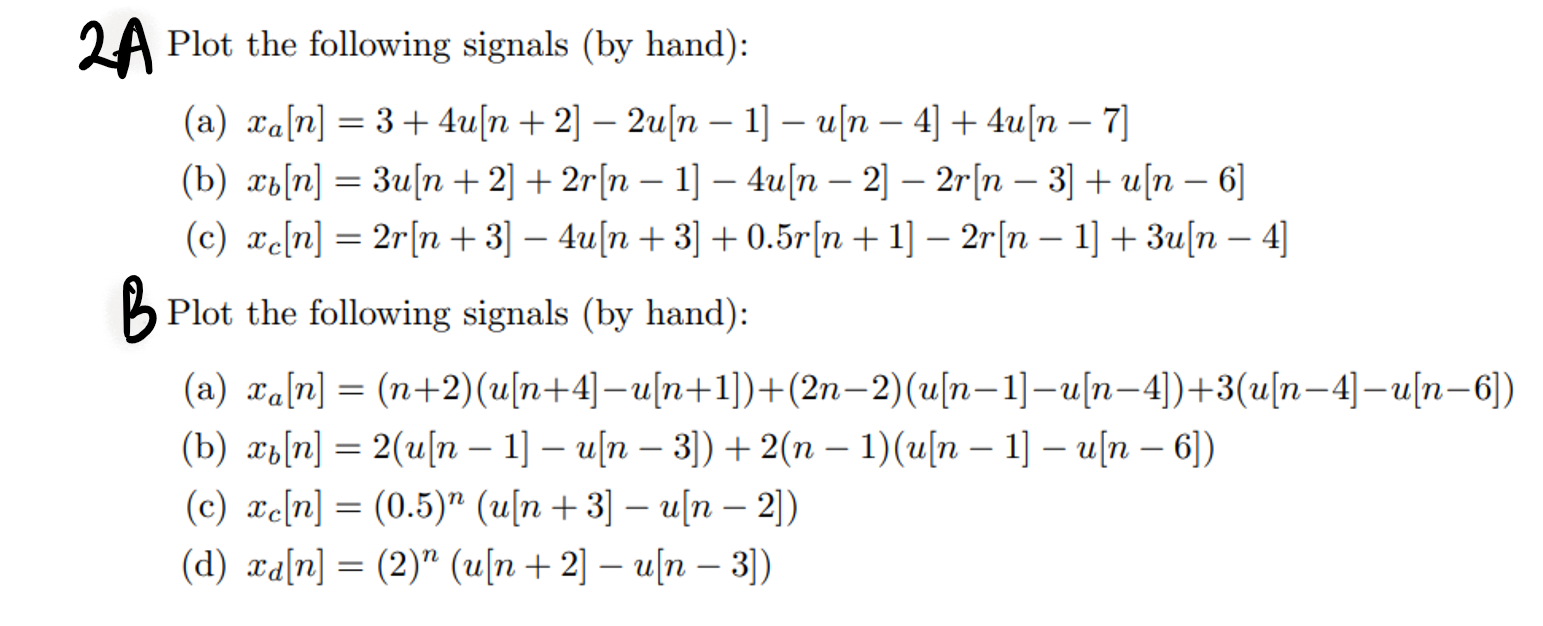 Solved 2A Plot the following signals (by hand): (a) | Chegg.com