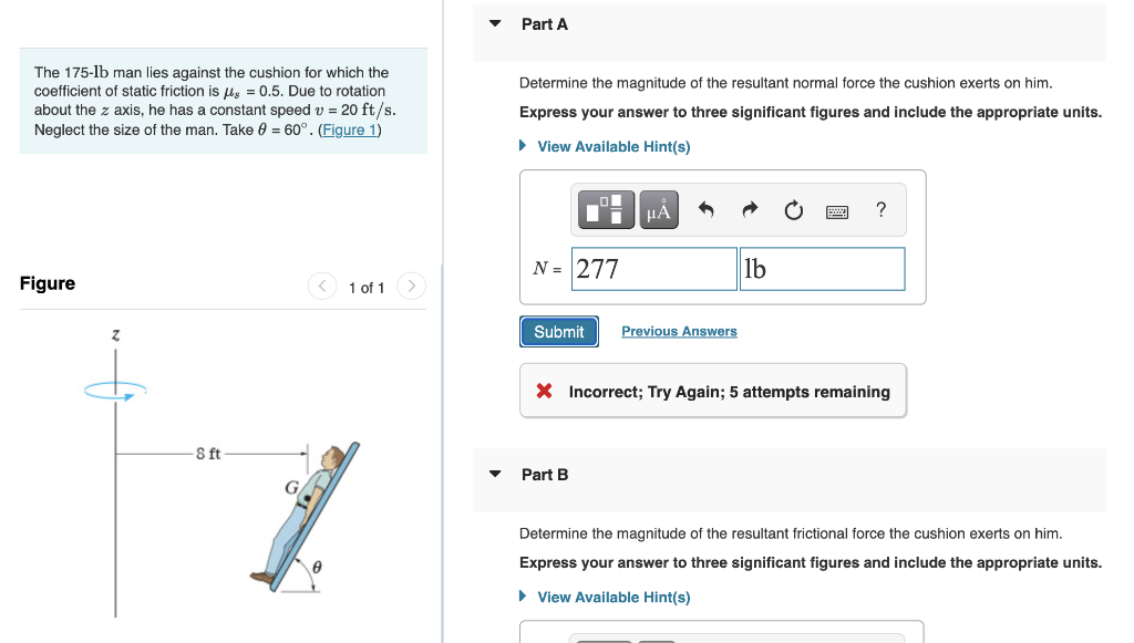 Solved Part A The 175-lb man lies against the cushion for | Chegg.com