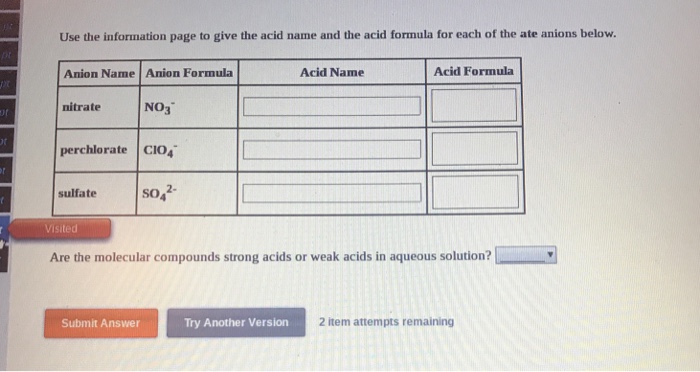 Solved Use the information page to give the acid name and | Chegg.com