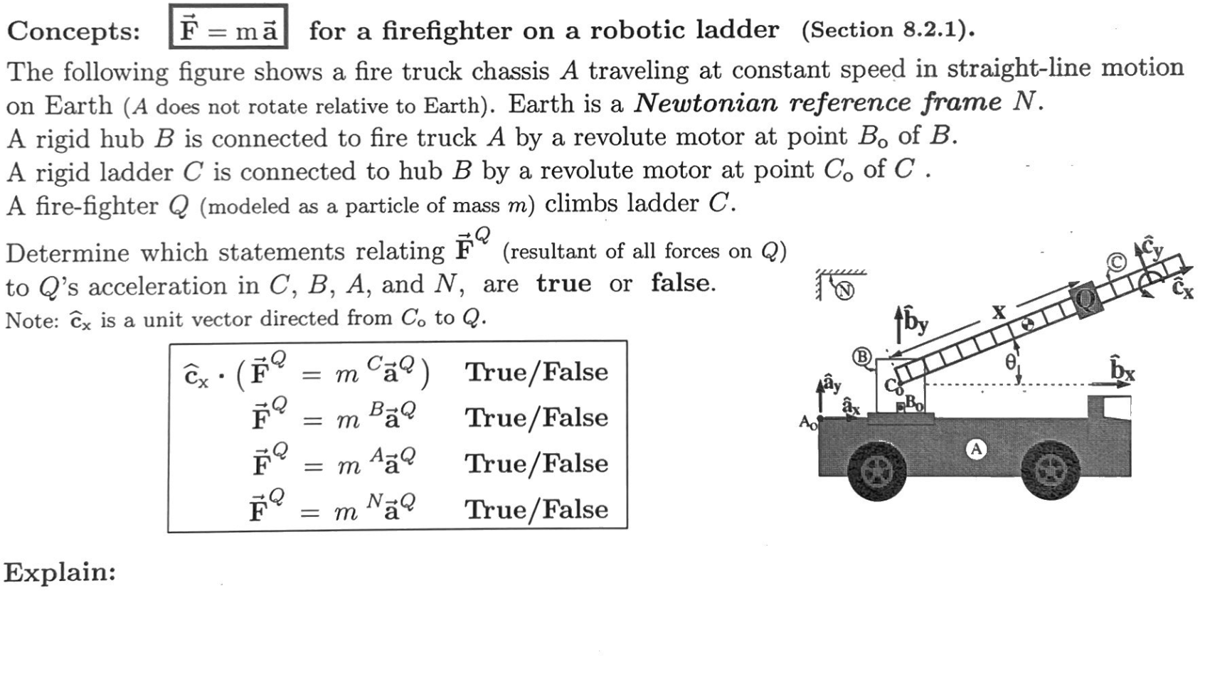 Solved Concepts: F=ma for a firefighter on a robotic ladder | Chegg.com