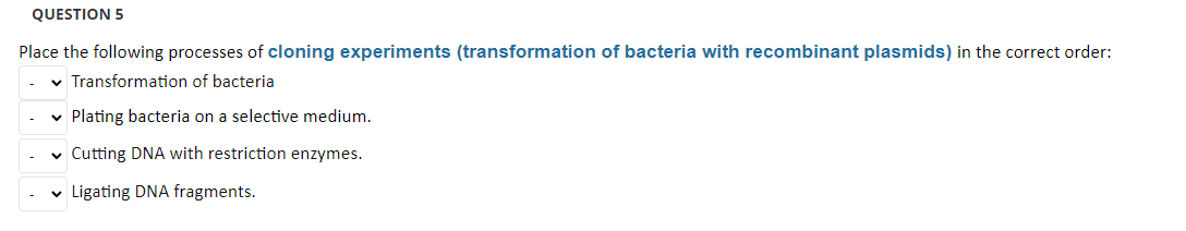 Solved Place the following processes of cloning experiments | Chegg.com