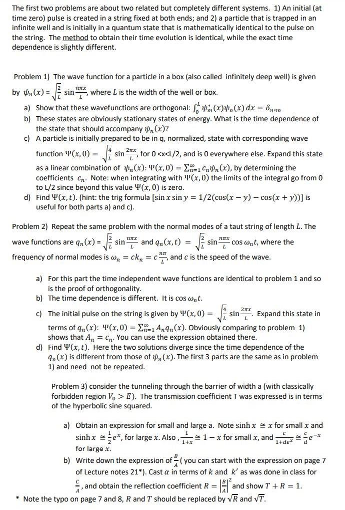 Solved The first two problems are about two related but | Chegg.com