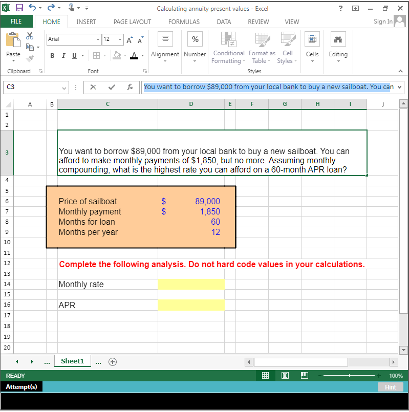 Solved X Calculating Annuity Present Values Excel 