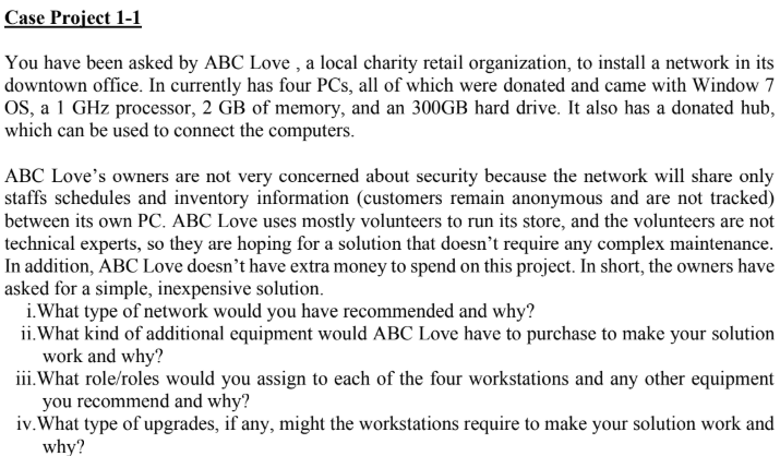 Solved Case Project 1 1 You Have Been Asked By Abc Love A