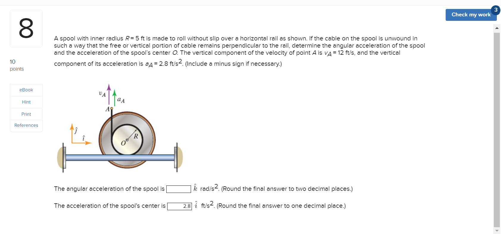 Solved A spool with inner radius R=5ft is made to roll | Chegg.com