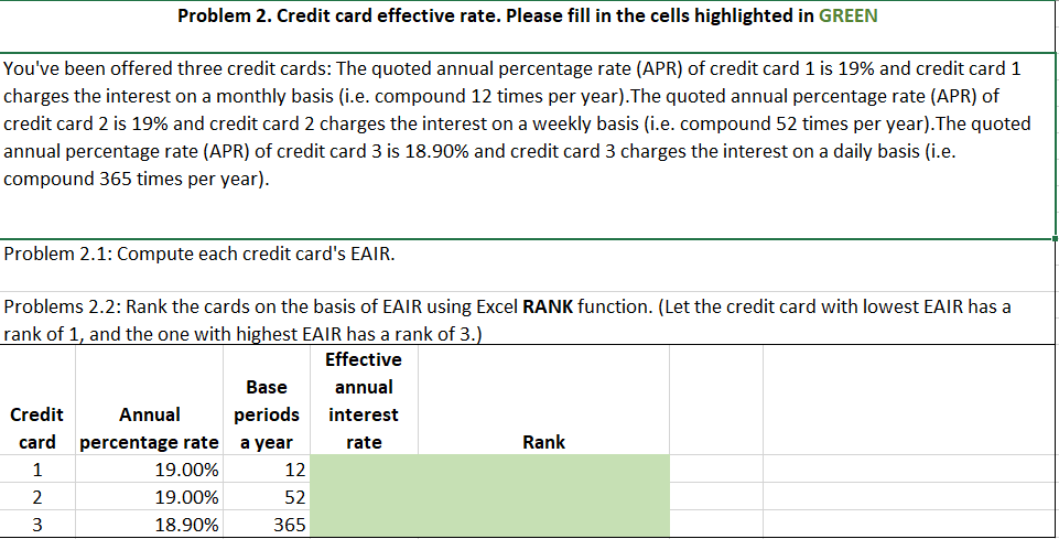 Solved Problem 2. Credit card effective rate. Please fill in | Chegg.com