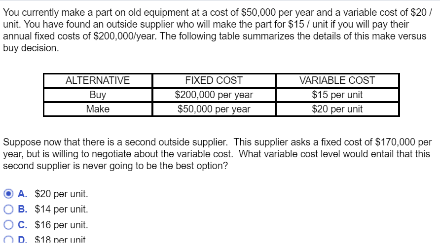 Solved You currently make a part on old equipment at a cost | Chegg.com