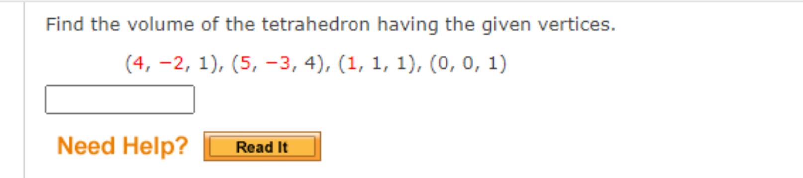 Solved Find the volume of the tetrahedron having the given | Chegg.com