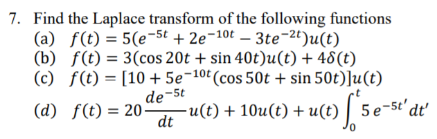 Solved = 7. Find the Laplace transform of the following | Chegg.com