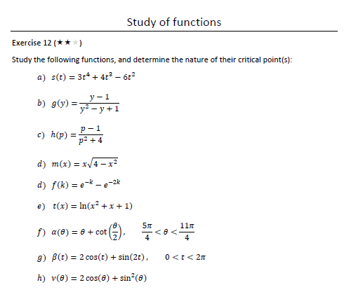 Solved Exercise 12(*********)Study the following functions, | Chegg.com