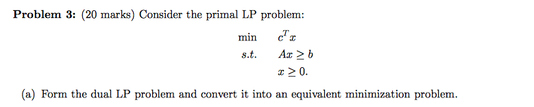 Solved Ta Problem 3: (20 marks) Consider the primal LP | Chegg.com