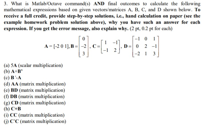 Solved What is Matlab/Octave command(s) AND final outcomes | Chegg.com