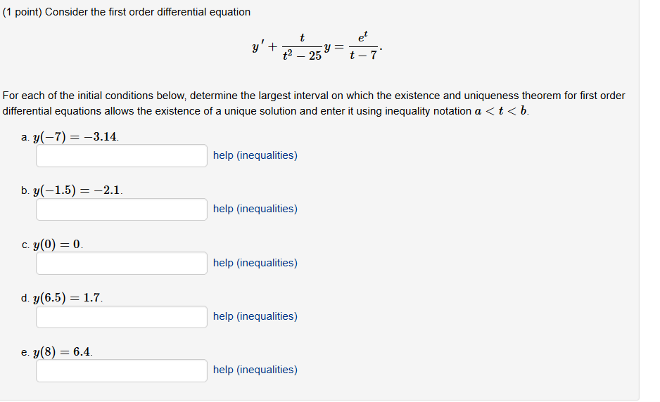 Solved (1 point) Consider the first order differential | Chegg.com